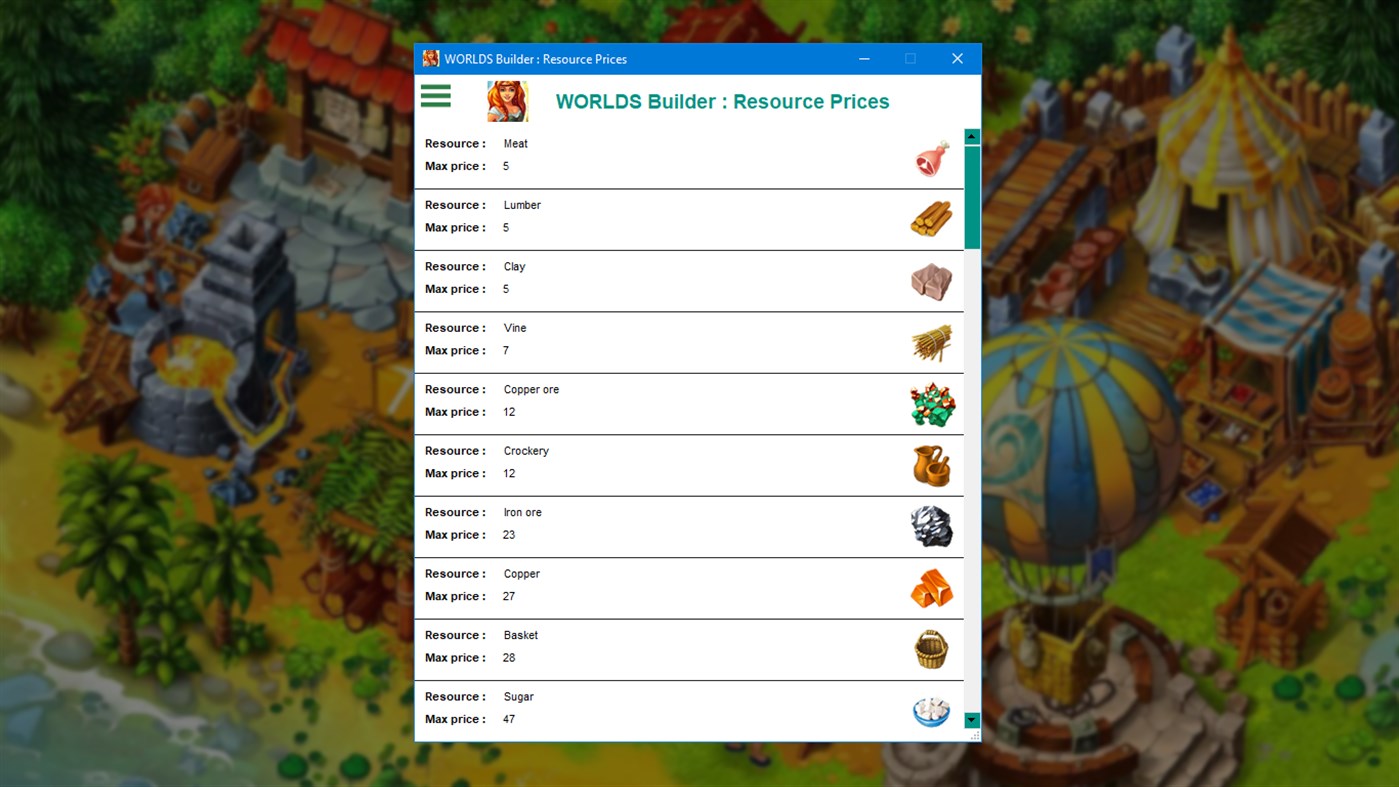WORLDS Builder : Resource Prices (by Home Developing) - (Windows Apps) — AppAgg