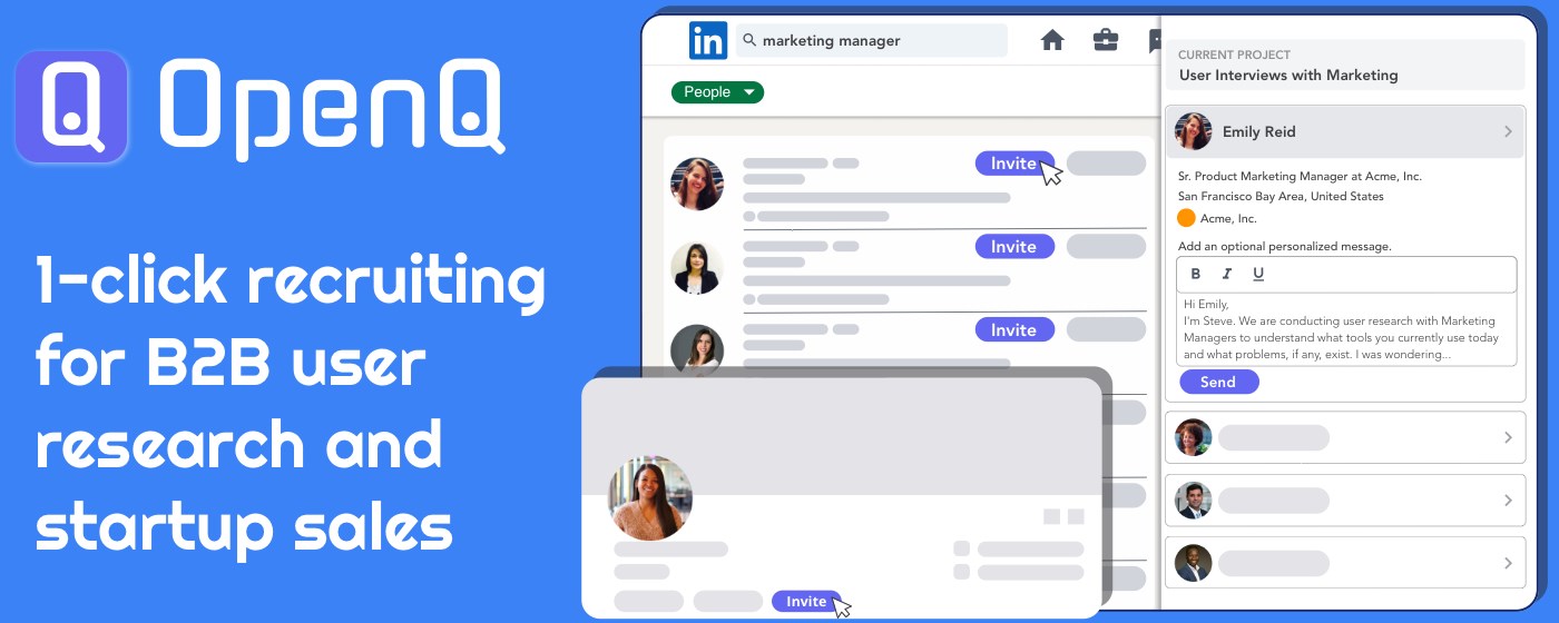 OpenQ B2B User Research Recruiting Chrome Extension
