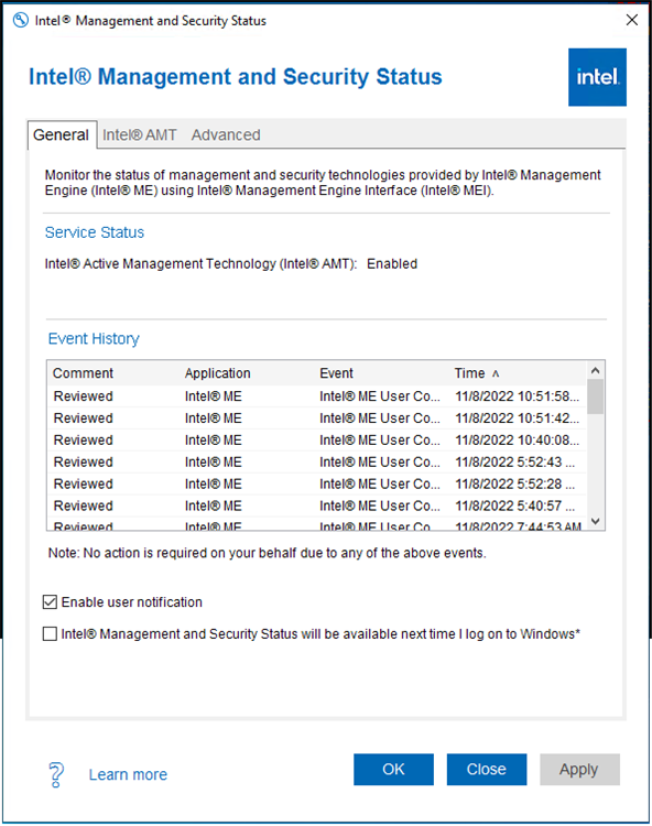 Intel(R) Management and Security Status by INTEL CORP - (Windows Apps ...