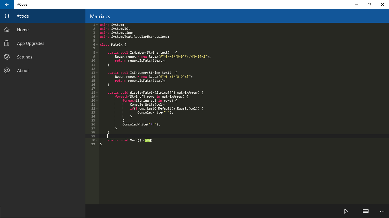 Developer Submission: #Code - An Online Compiler for Windows 10 devices