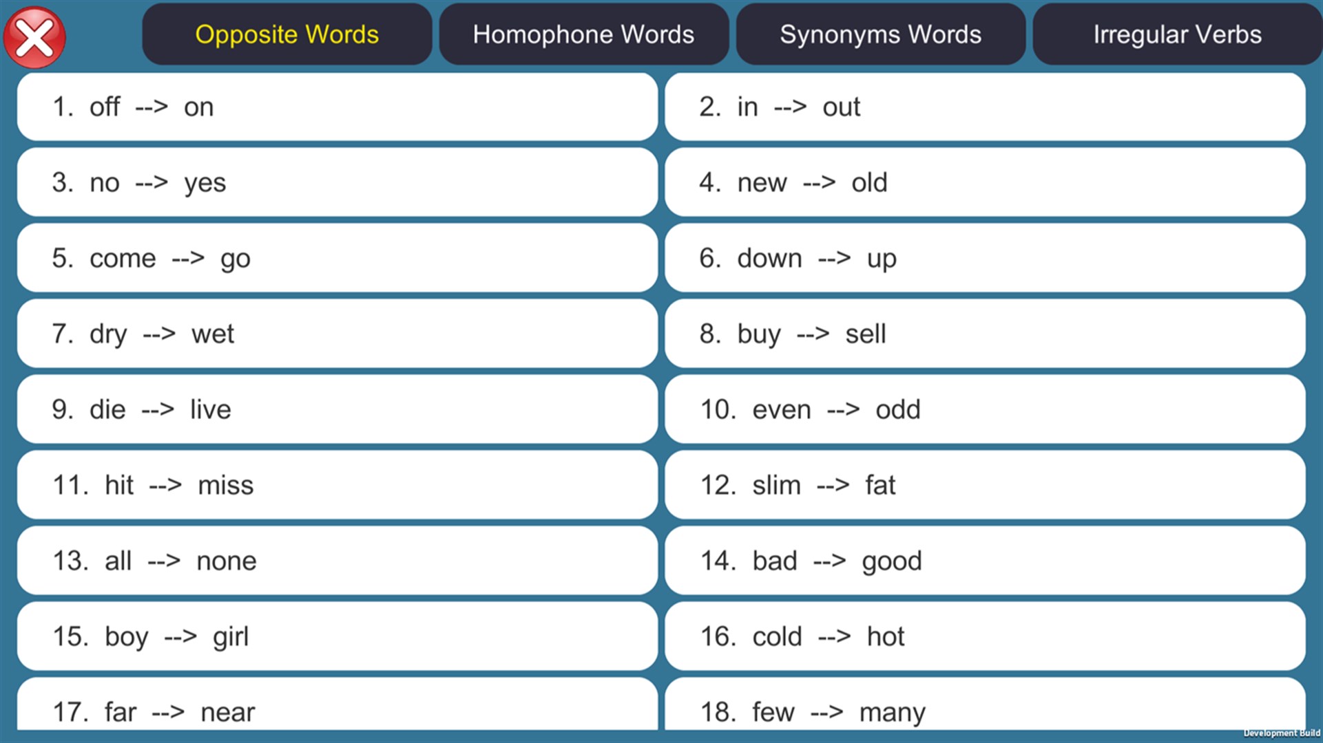 Opposite Words List In English
