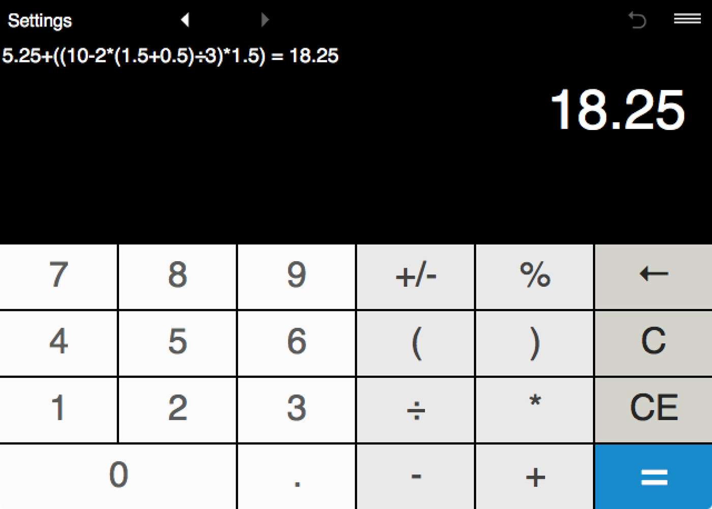 Calculator with parentheses store