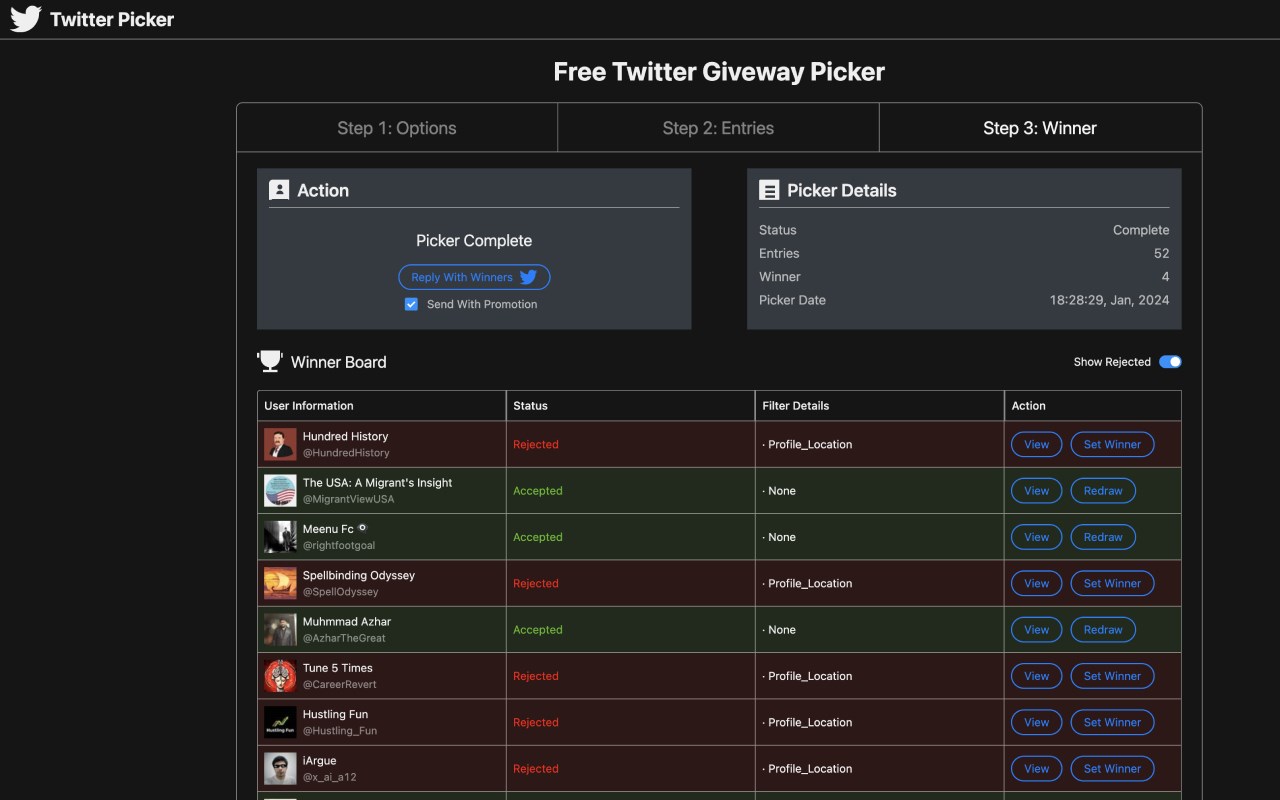 Twitter™ Picker - Twitter Giveaway Picker Edge add-on