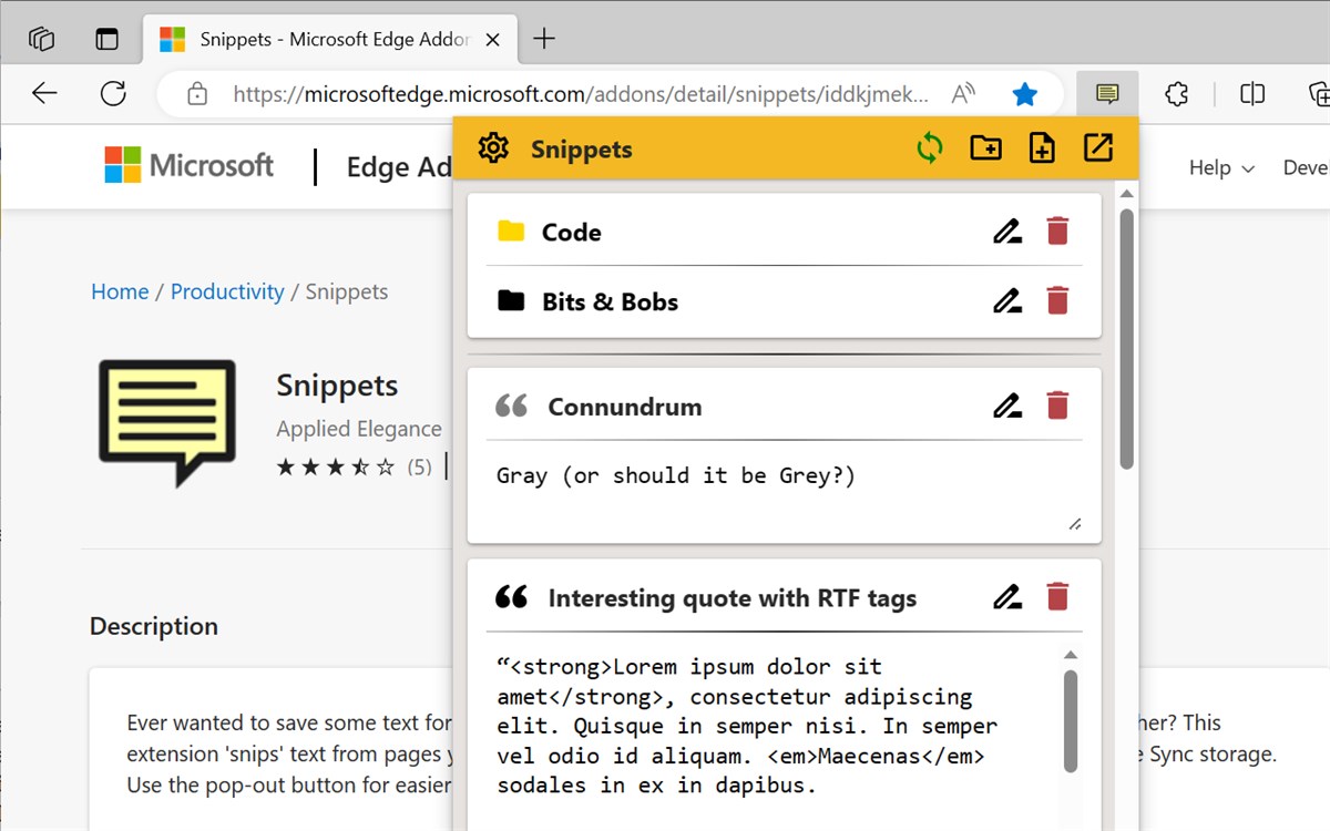 Sniplets - Fast Text Snippets & Clippings Extension