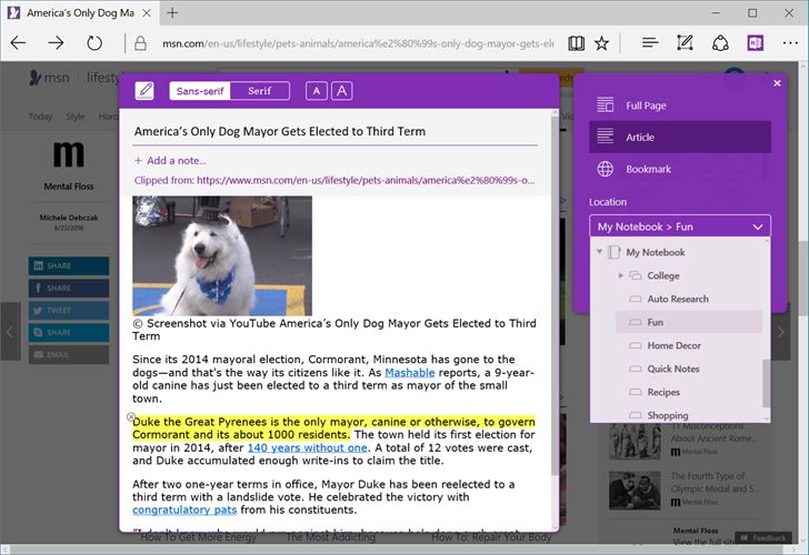 OneNote Web Clipper für Microsoft Edge