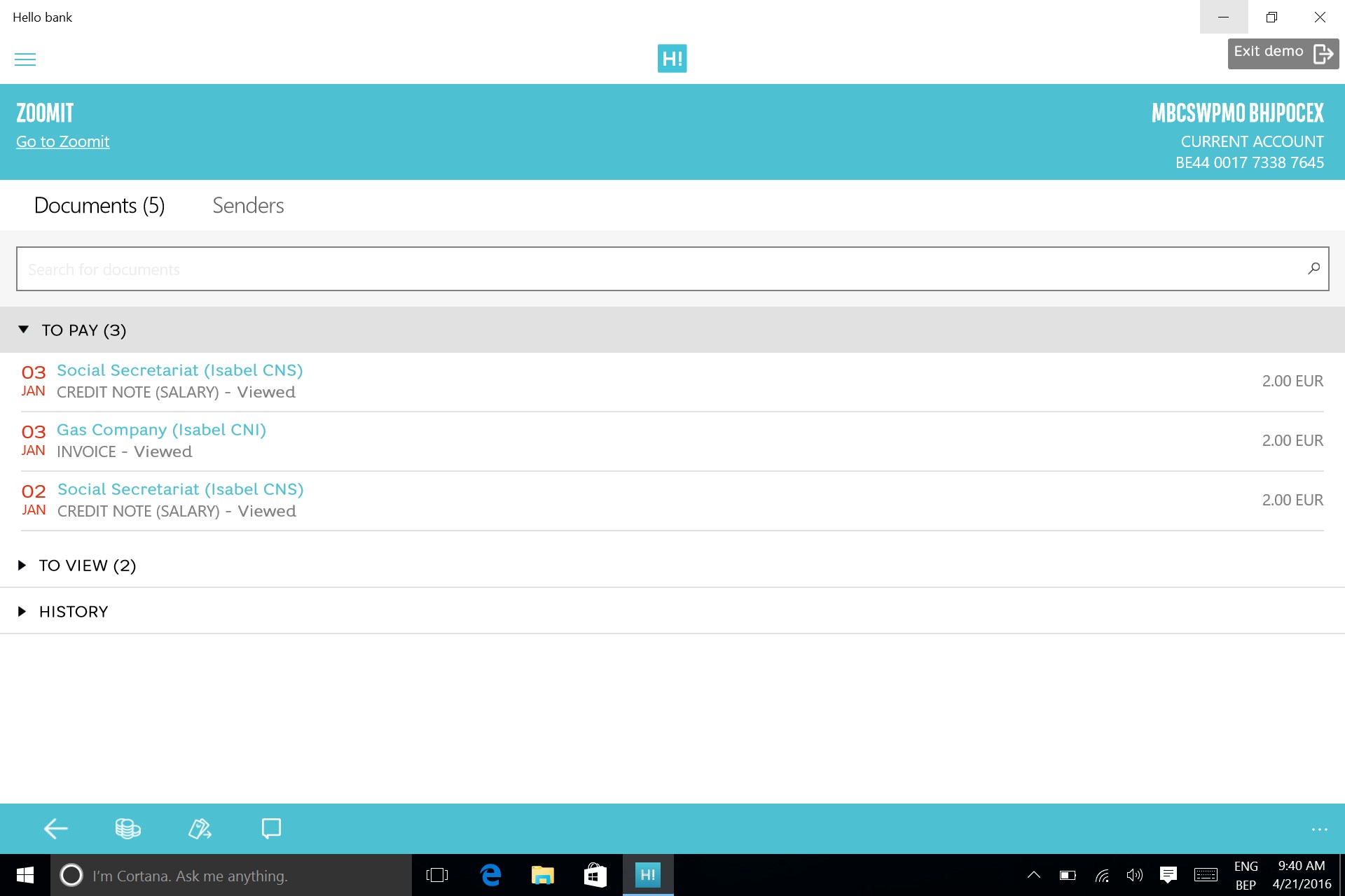 Hello bank! by BNP Paribas Fortis for Windows 10 Mobile