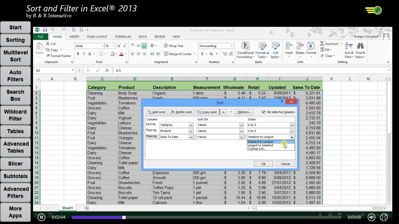 Sort and Filter in Excel 2013 for Windows 10
