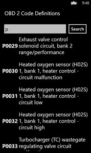 OBD2 Code Definitions For Windows 10 Mobile
