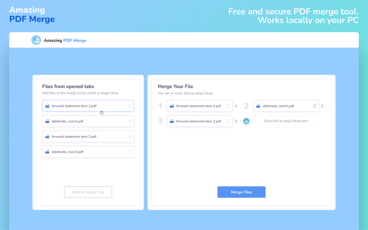 Amazing PDF Merge: Free, Secure, Offline PDF Combining Tool