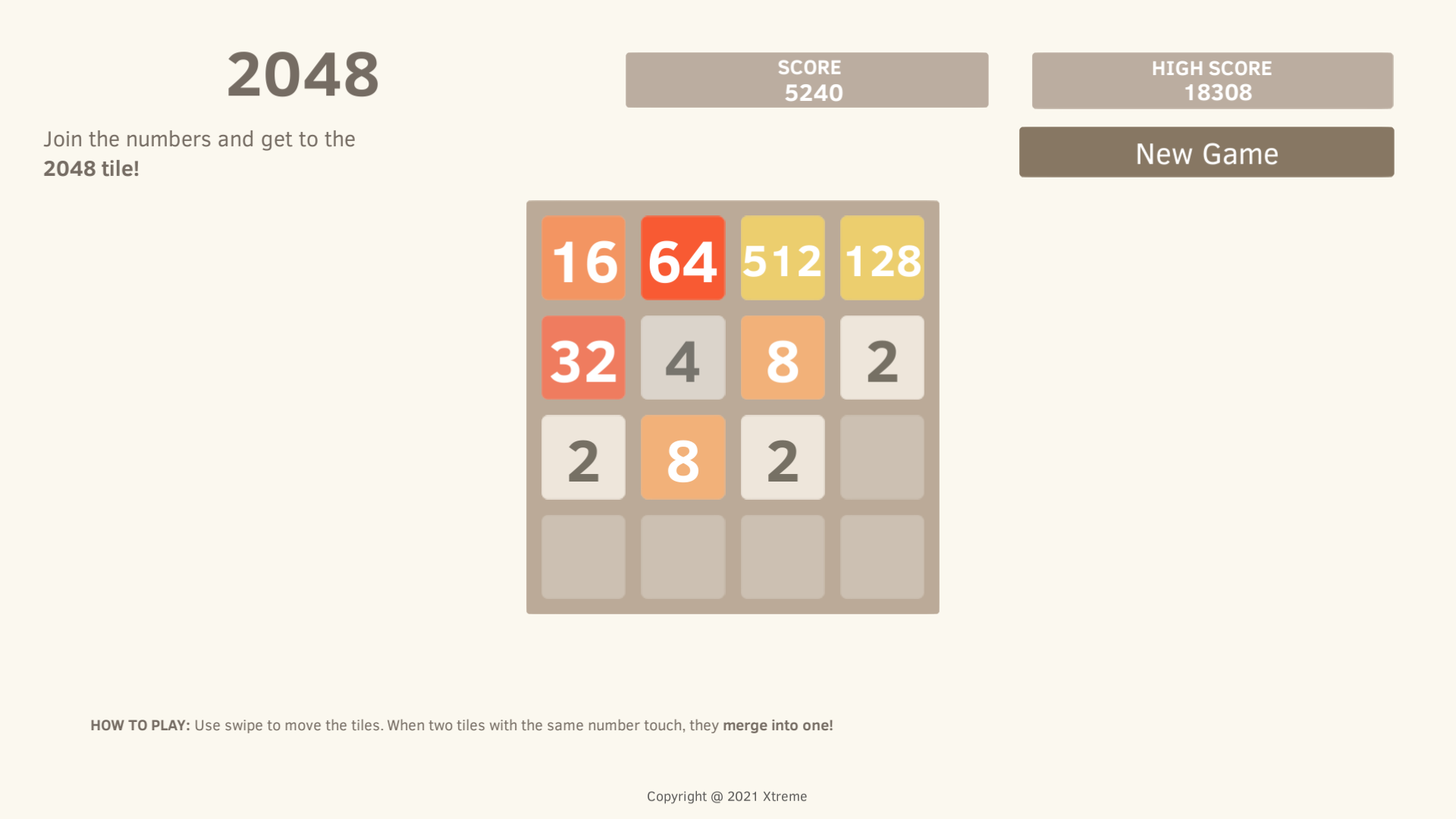 2048 Highest Tile Number
