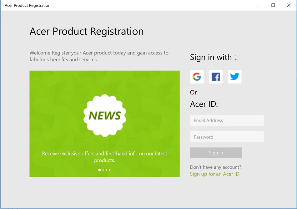Acer Product Registration (от Acer Incorporated) - (Windows Приложения ...