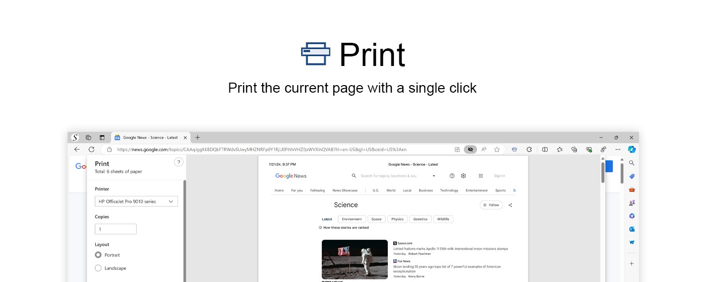 Print for Microsoft Edge — One-Click Page Printing