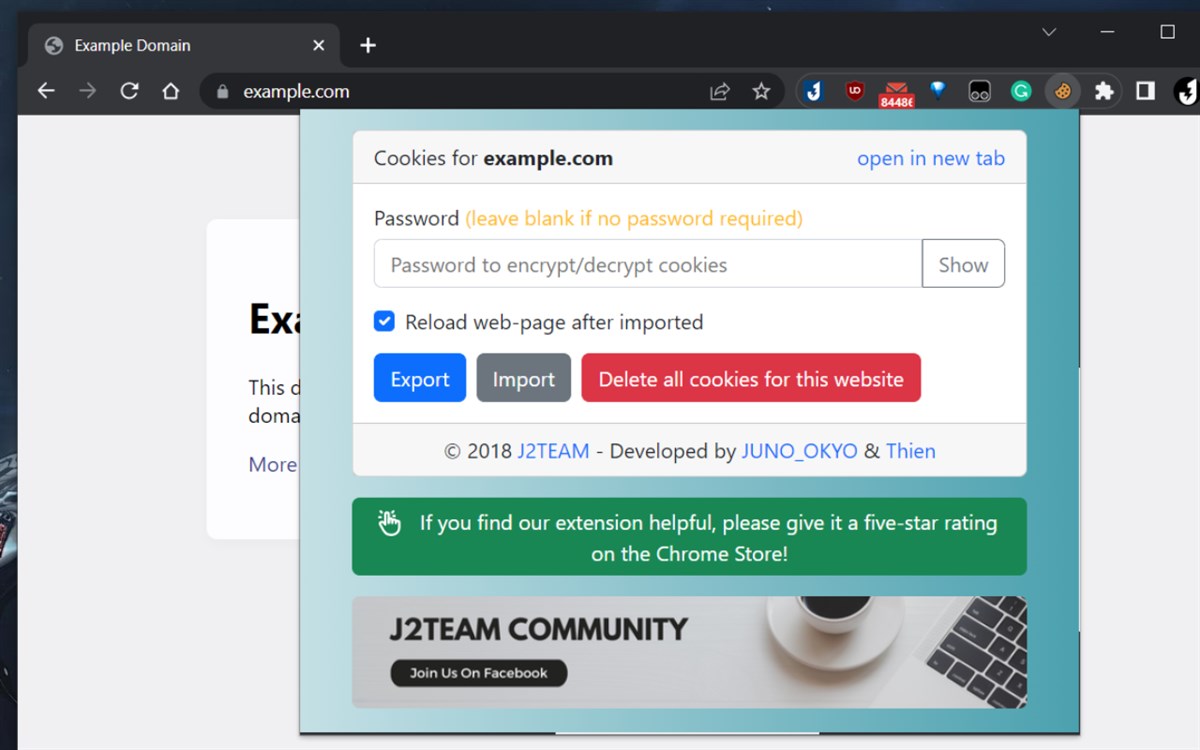J2TEAM Cookies - Secure Cookie Export & Import