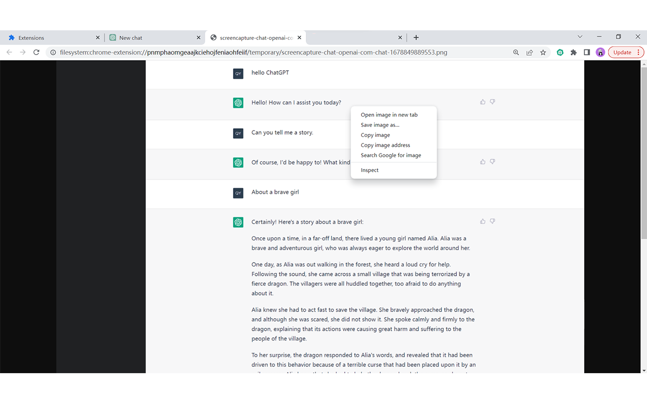 ChatGPT Screen Capture Edge add-on